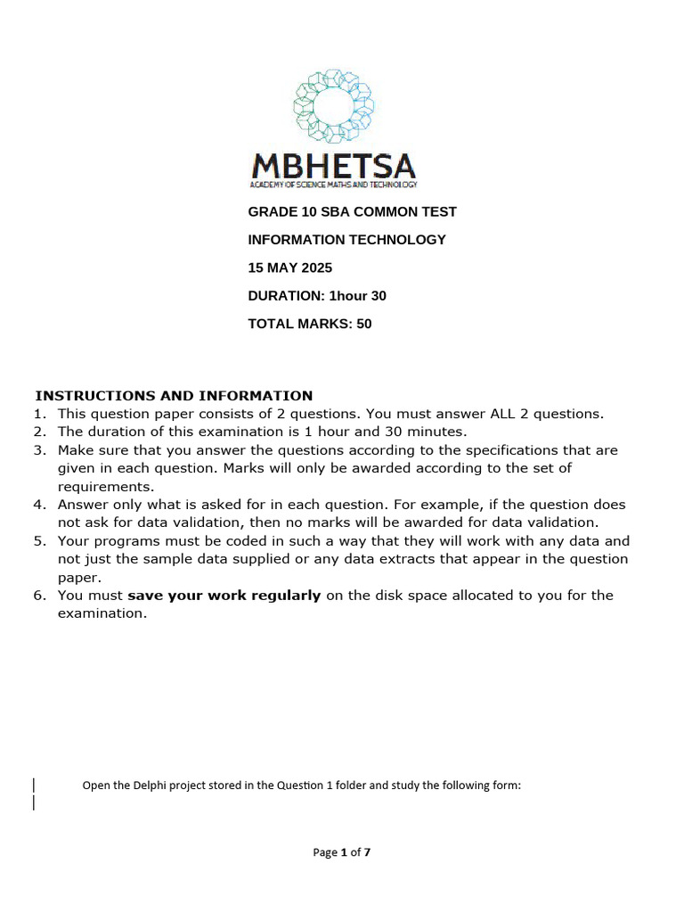 Term 1 Grade 10 SBA - 081536 | PDF | Computing | Software