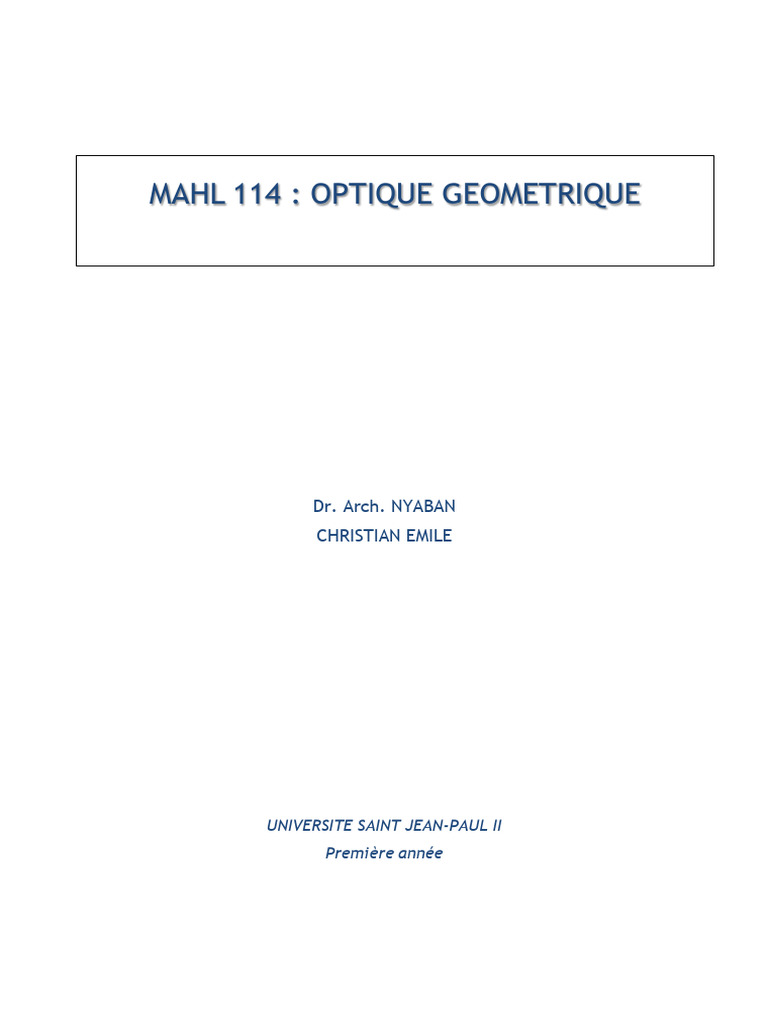 Introduction à l'optique géométrique | PDF | Indice de réfraction ...