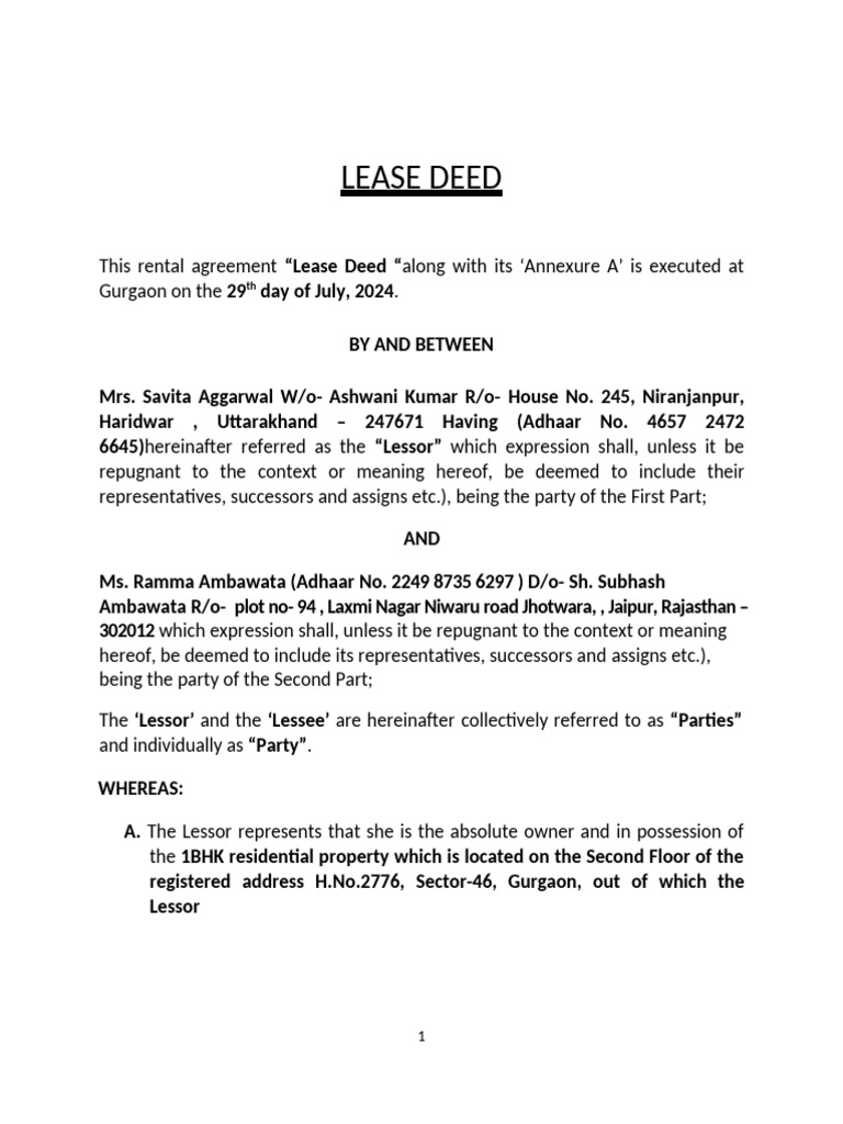 Rent Agreement 2776 2nd Floor | PDF | Lease | Leasehold Estate