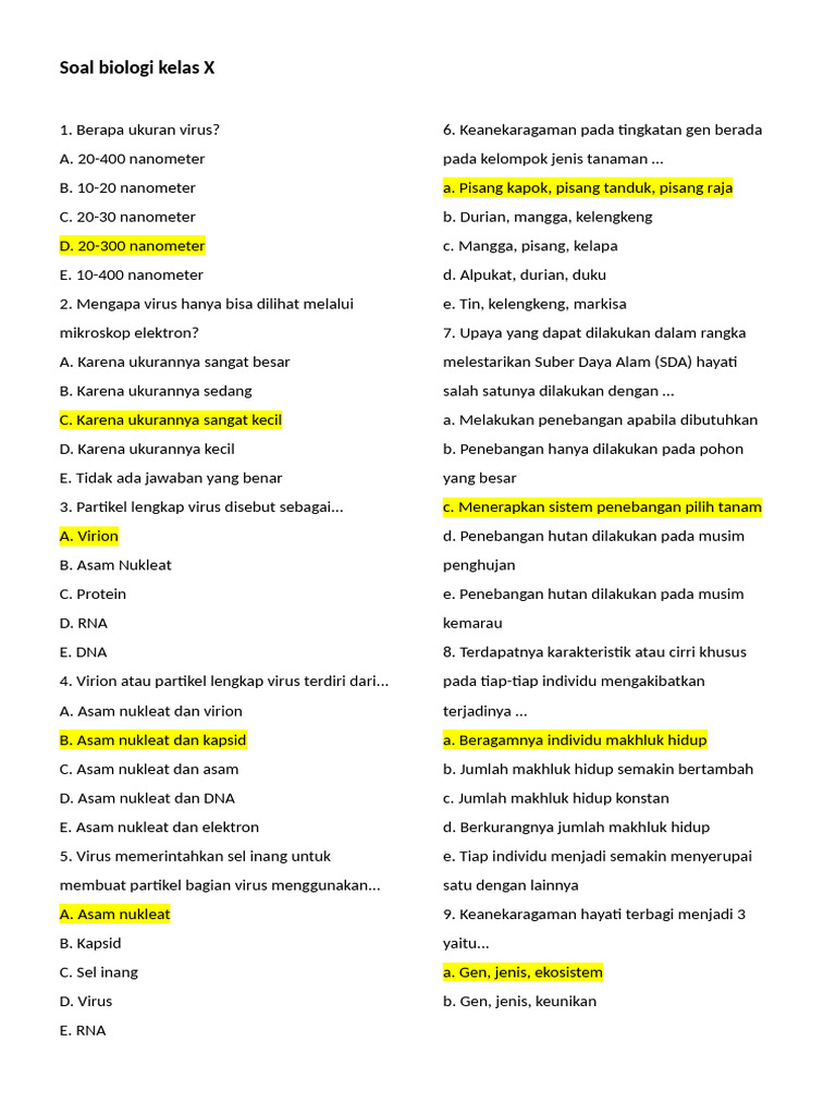 Soal Biologi Kelas X | PDF