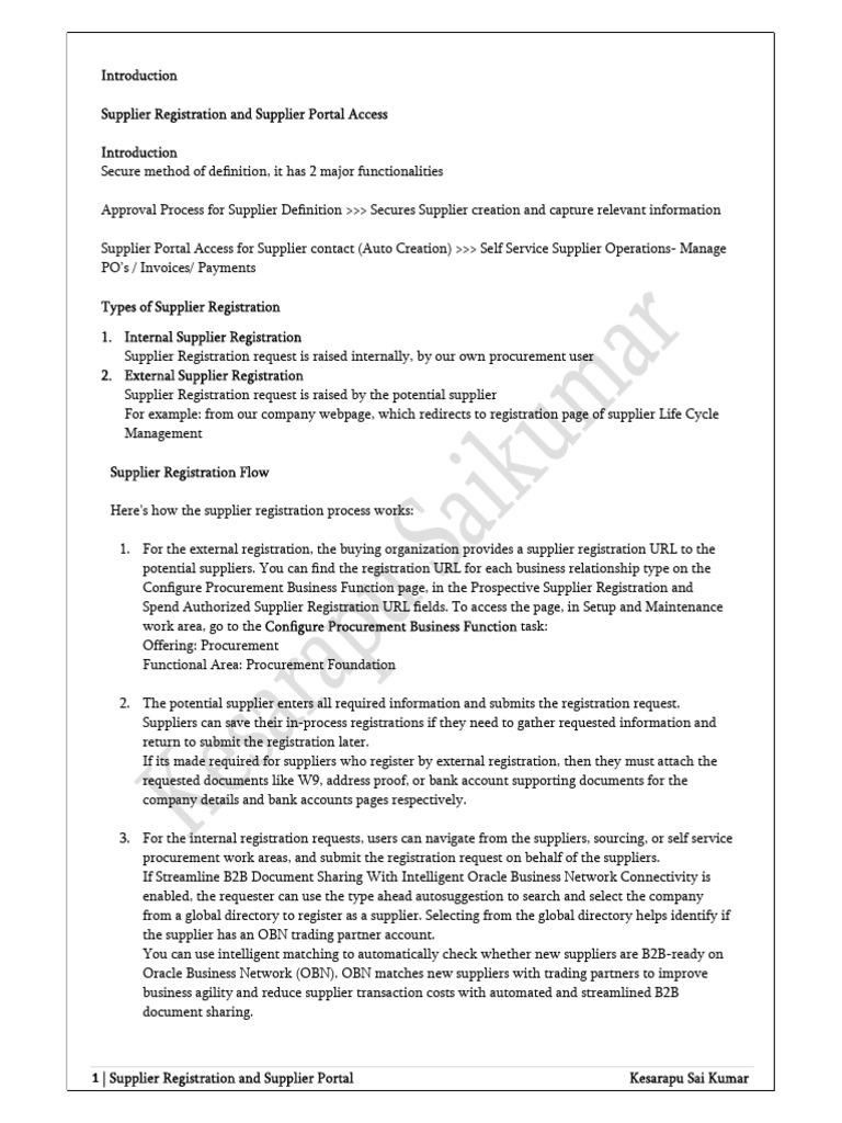 Supplier Registration And Supplier Portal Pdf Accounts Payable