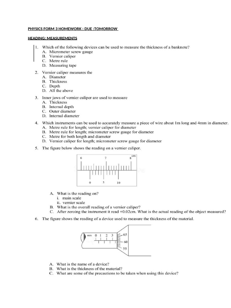 Physics Form 3 Homework | PDF