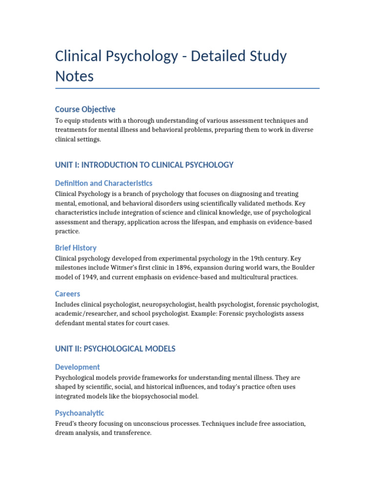 Clinical Psychology Notes | PDF | Psychology | Clinical Psychology