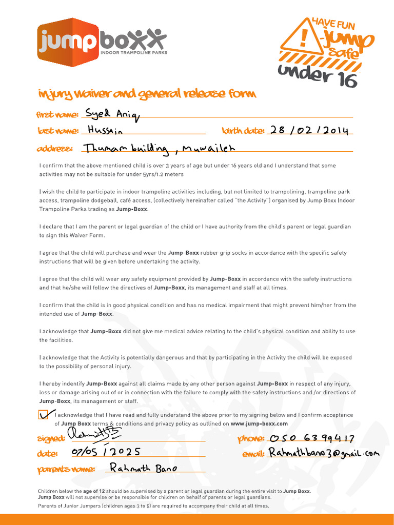 Jump Boxx Waiver Form 1 | PDF