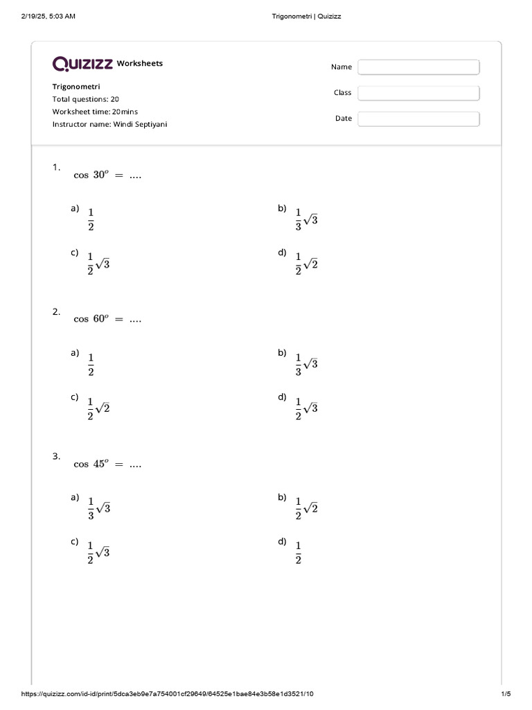 Quizizz - Trigonometri 1 | PDF | Trigonometry | Triangle Geometry