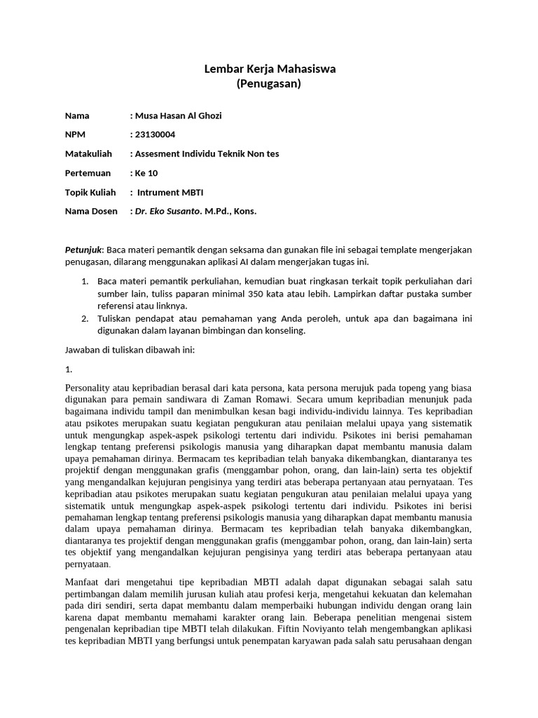Lembar Kerja Mahasiswa,P10 | PDF