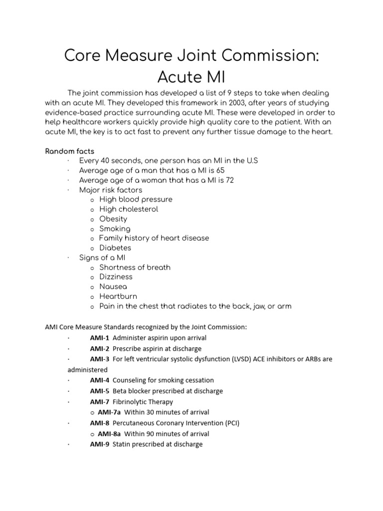 Acute MI Care: Joint Commission Guidelines | PDF | Myocardial ...