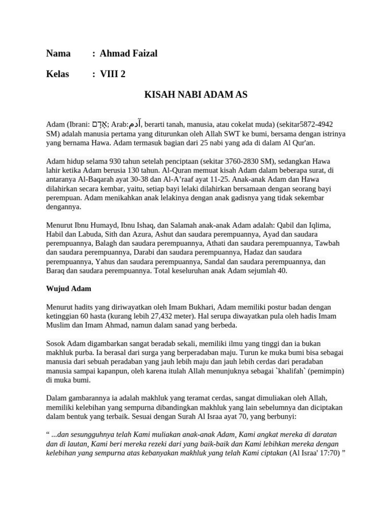 Kisah Nabi Adam AS: Penciptaan dan Peran | PDF