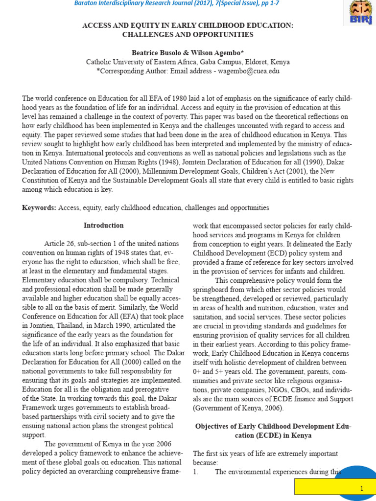 Access and Equity in Early Childhood Edu | PDF