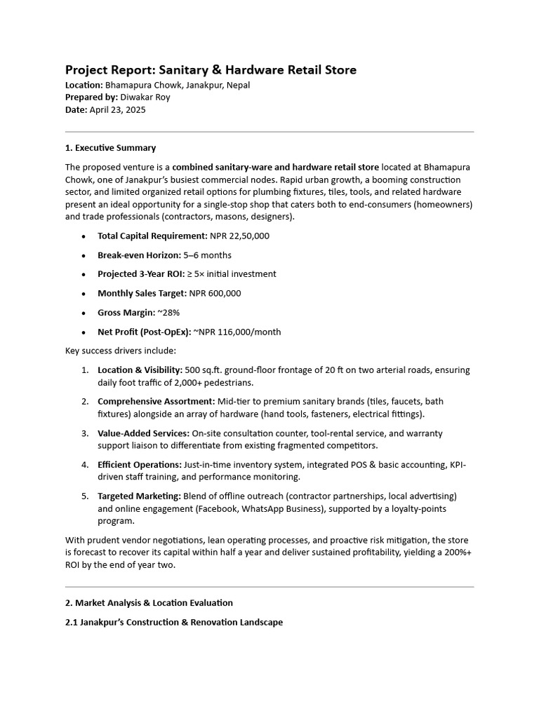 Sanitary & Hardware Store Project Report | PDF | Point Of Sale | Inventory