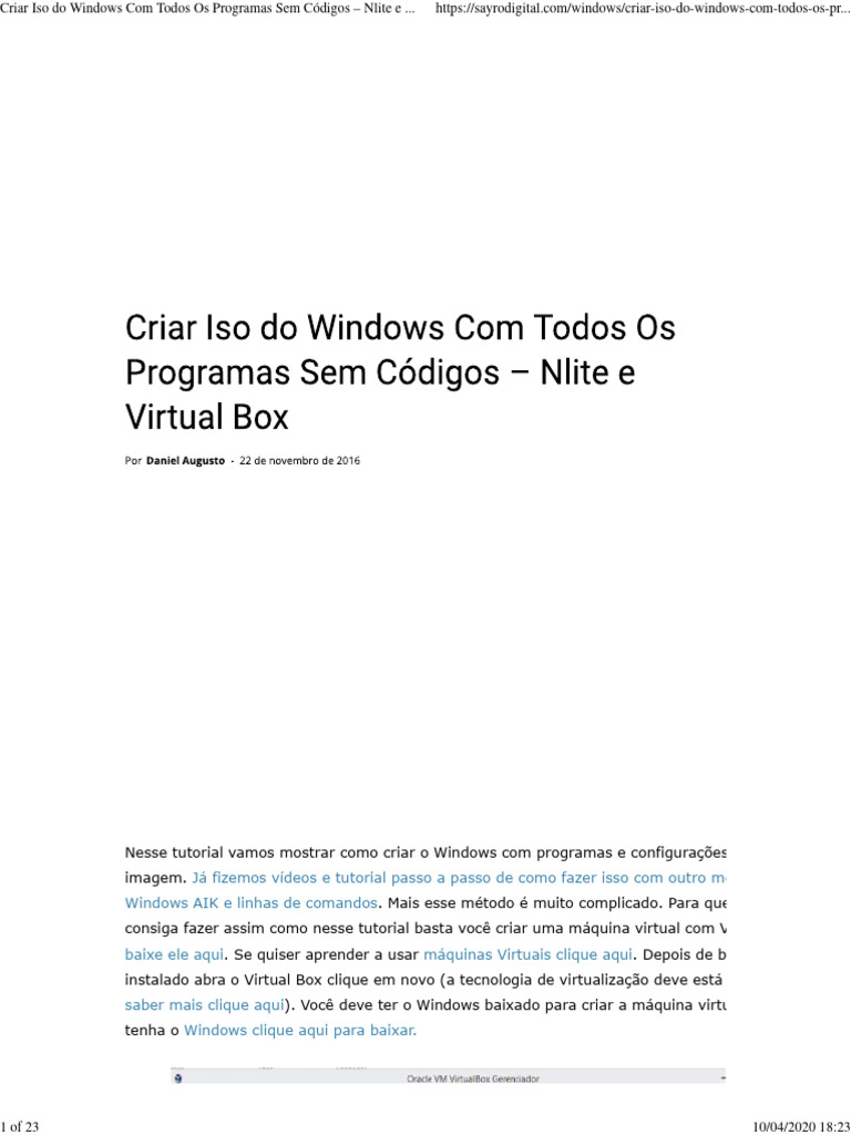 Criar Iso Do Windows Com Todos Os Programas Sem Códigos - Nlite e Virtual Box - Sayro Digital ...