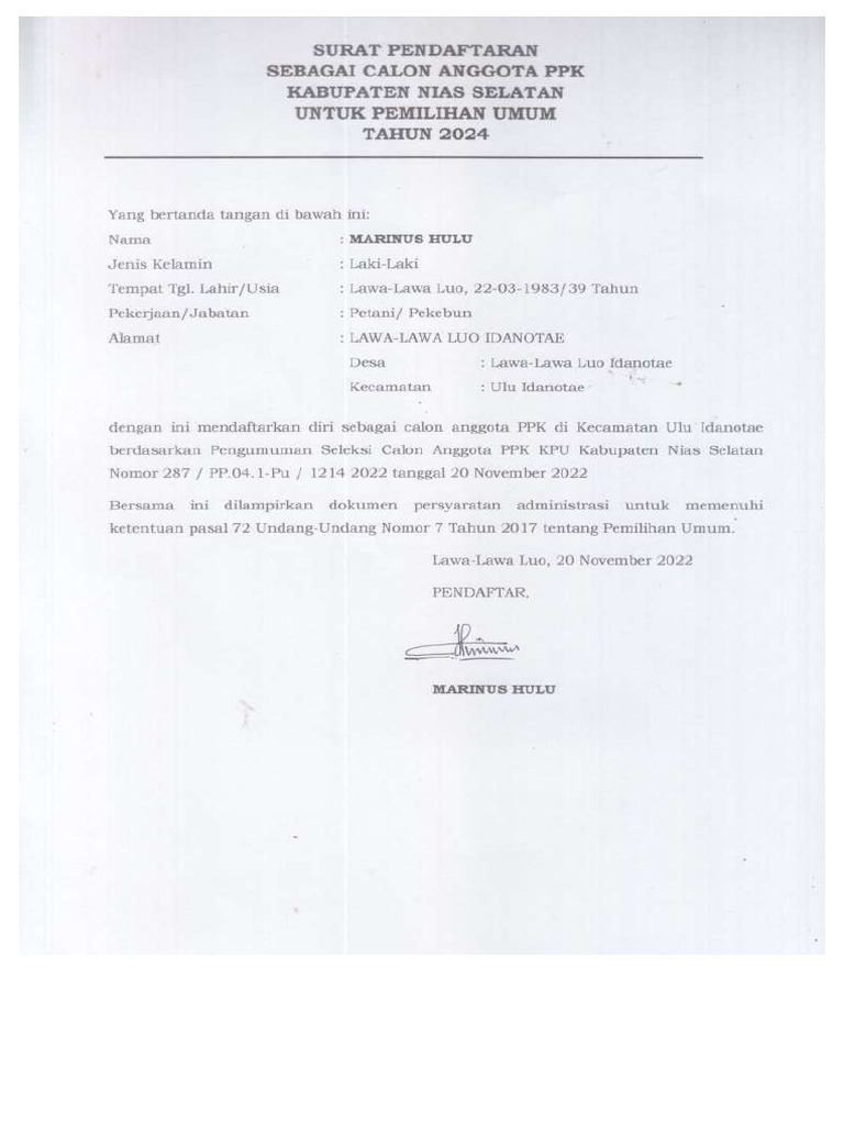 Surat Pendaftaran PPK | PDF