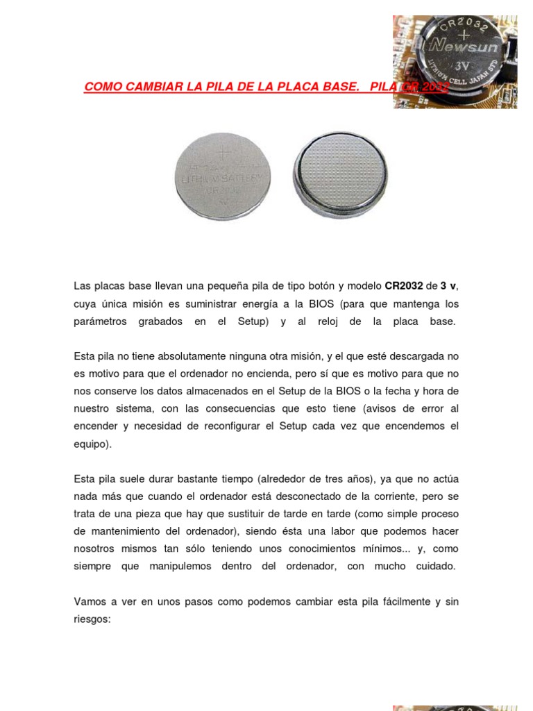 Como Cambiar La Pila de La Placa Base | PDF | Bios | Ordenador portátil