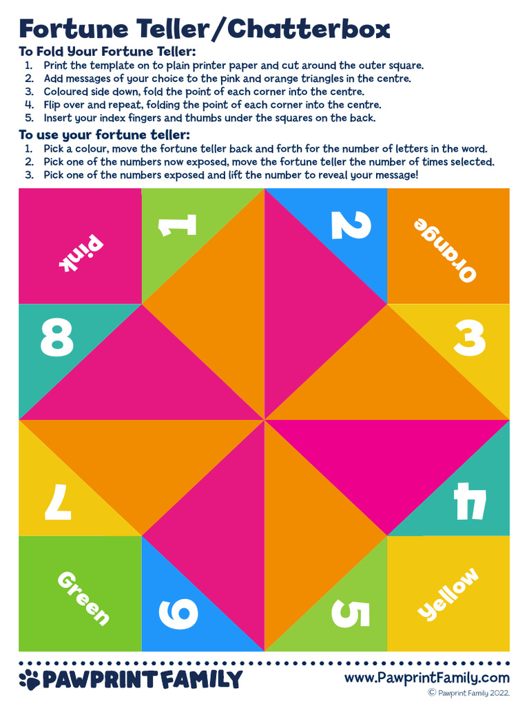 Fortune Teller Chatter Box Template | PDF | Hand
