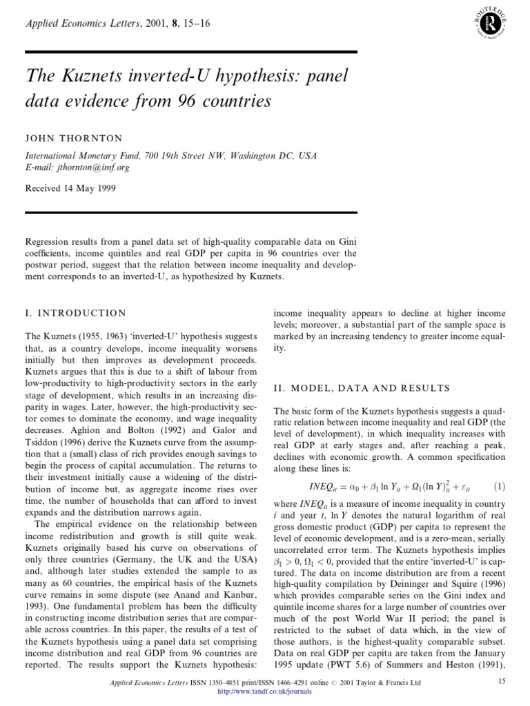 Kuznets Inverted-U Hypothesis Analysis | PDF | Income Distribution | Economic Inequality