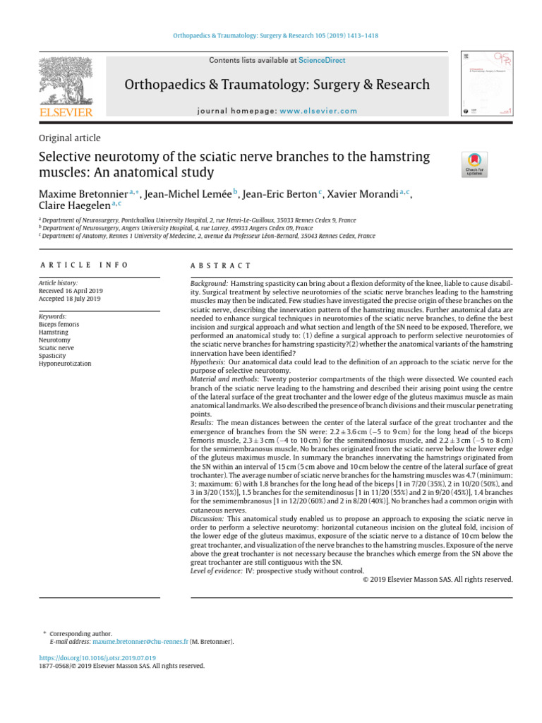 Selective Neurotomy of The Sciatic Nerve Branches To The Hamstring ...