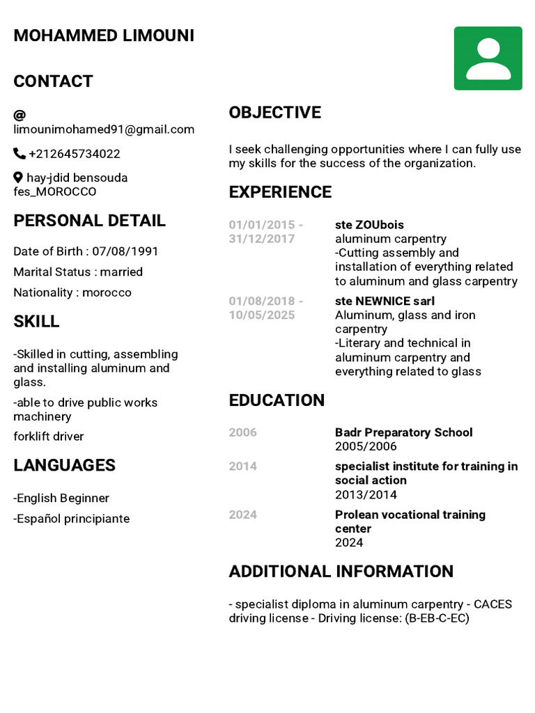CV Anglais Espane | PDF