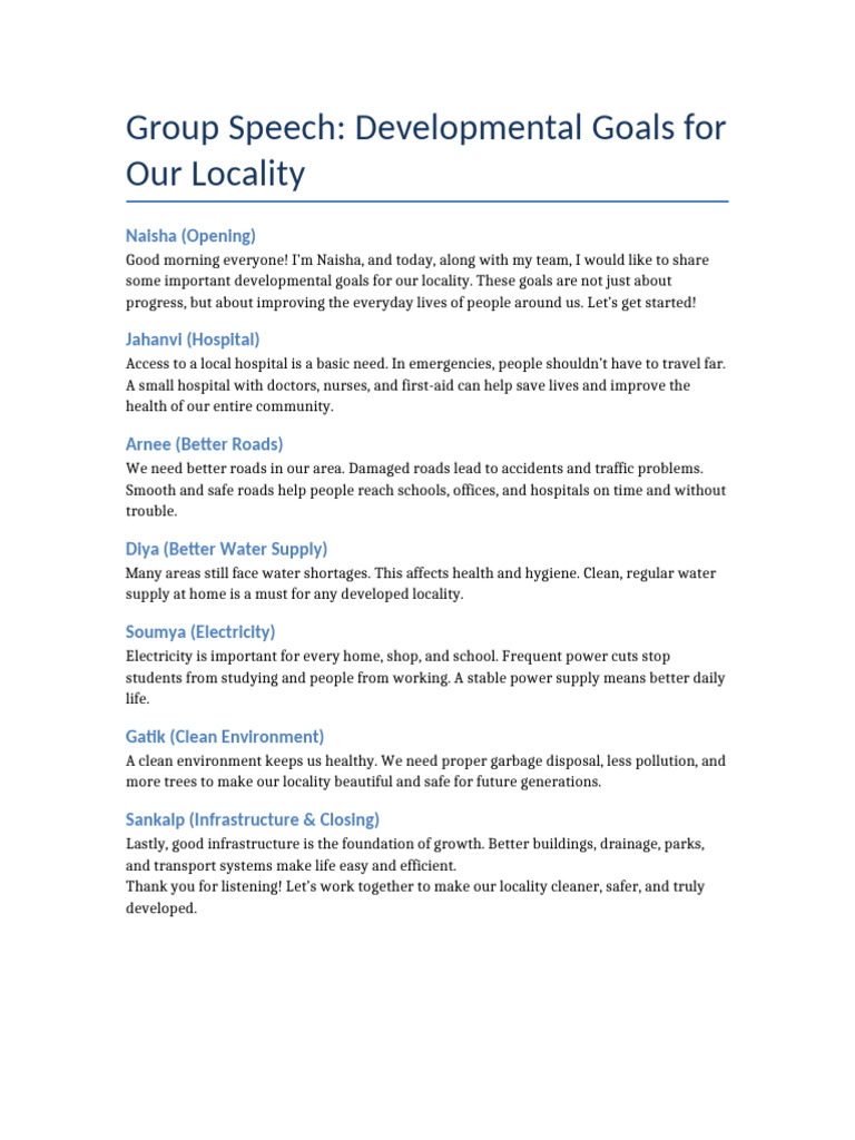 Group Speech Developmental Goals | PDF