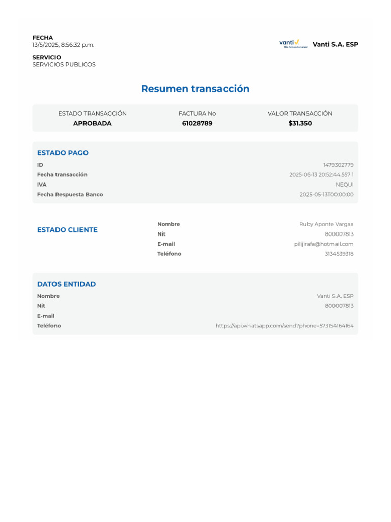 Resumen Pago 35373950 | PDF