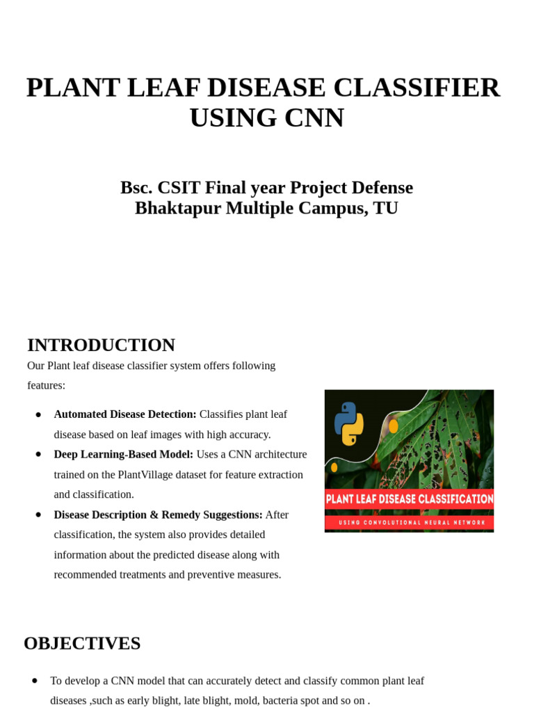 Plant Leaf Disease Classifier Using CNN | PDF | Machine Learning | Artificial Intelligence