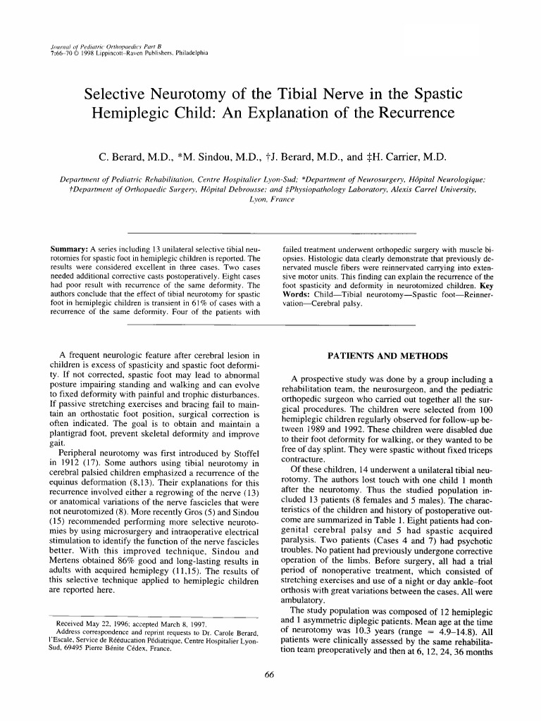 Berard - Selective Neurotomy of The Tibial Nerve in The Spastic ...