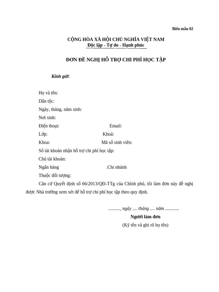 BM2 Don de nghi ho tro CP hoc tap | PDF