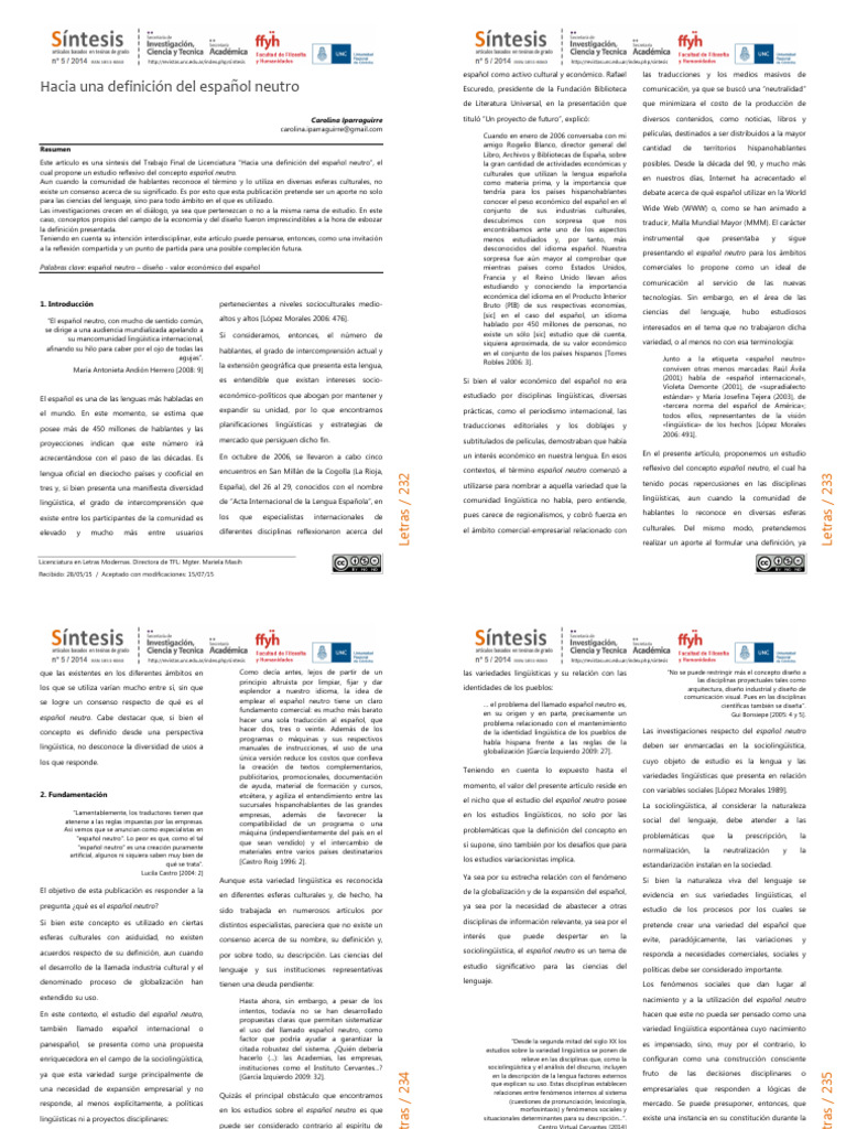Iparraguirre, C. Hacia una definición del español neutro | PDF ...