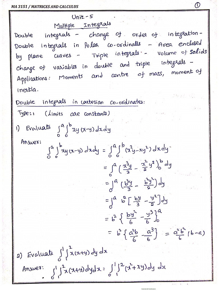 Unit V Multiple Integrals HW | PDF