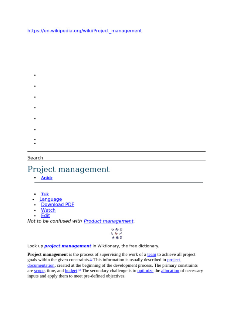 Project Management - Wikipedia | PDF | Project Management | Business