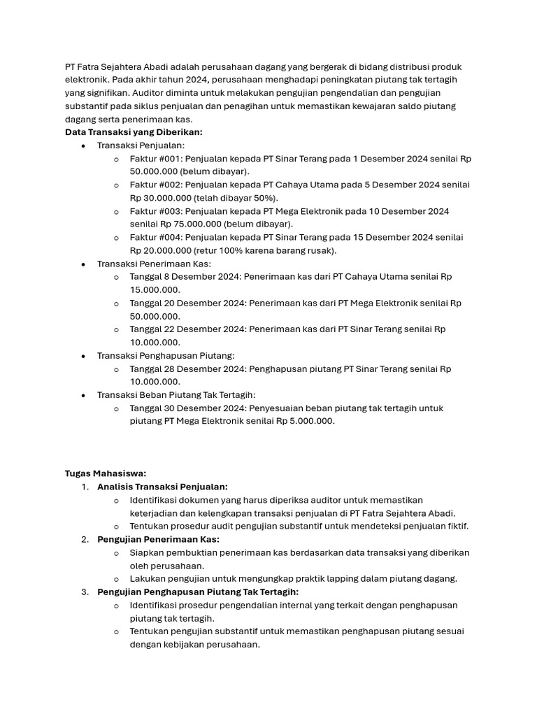 Studi Kasus Siklus Penjualan Dan Penagihan | PDF