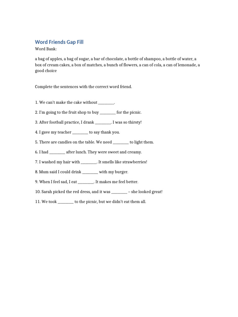 Word Friends Gap Fill | PDF