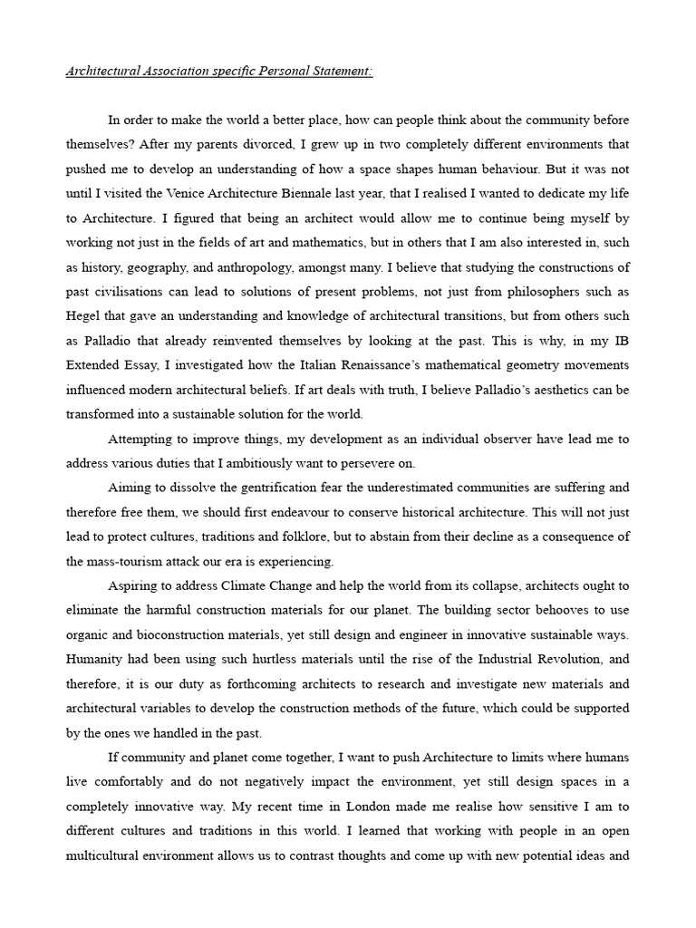 Personal Statement for Architecture Course | PDF | Liberal Arts Education