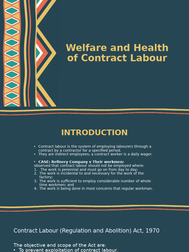 Welfare and Health of Contract Labour | PDF