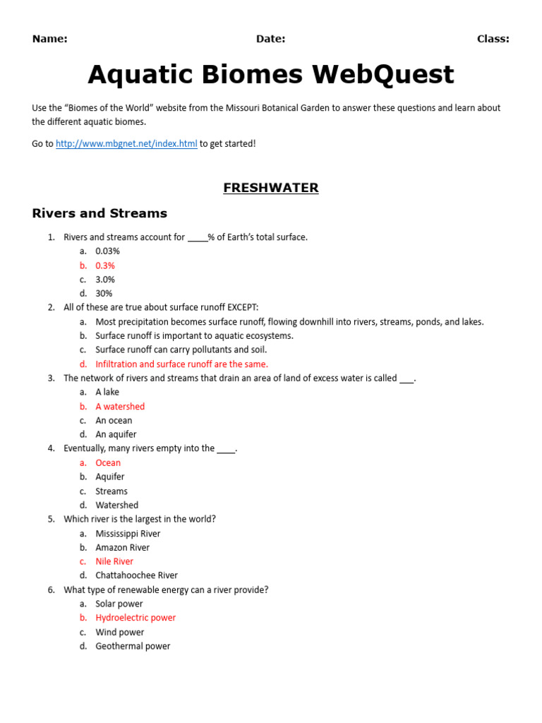 Aquatic Biomes WebQuest-1 | PDF | River | Oceans