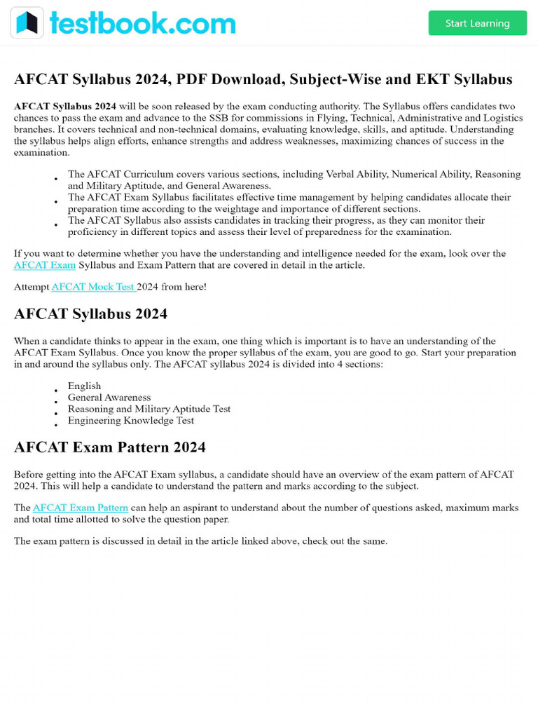 AFCAT Syllabus 2024, PDF Download, Subject-Wise and EKT Syllabus | PDF