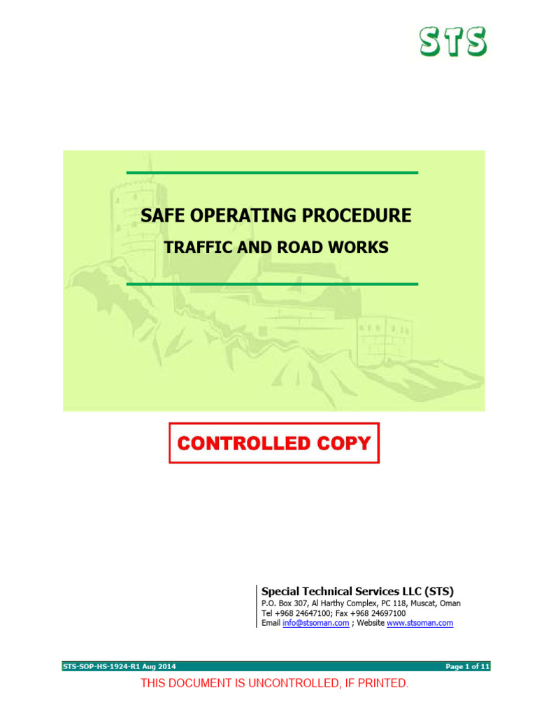 STS-SOP-HS-1924-R1 Traffic and Road Works | PDF | Traffic | Road