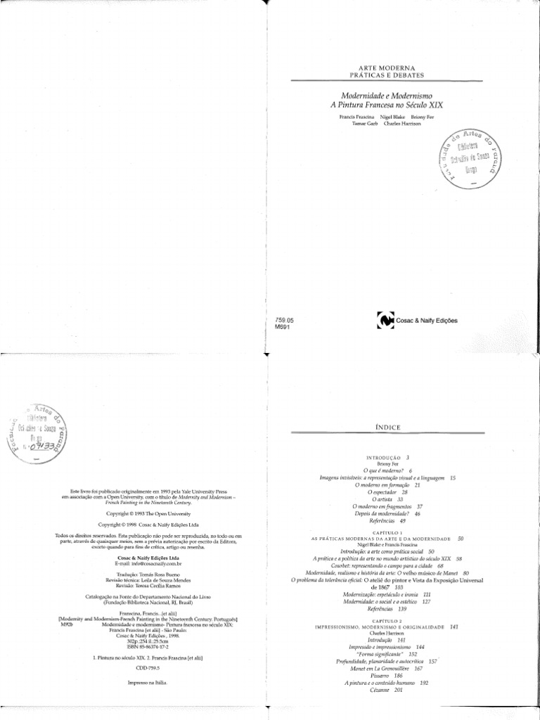 BRIONY FER. Modernidade e Modernismo Na Pintura Francesa Do Século XIX - LIVRO | PDF