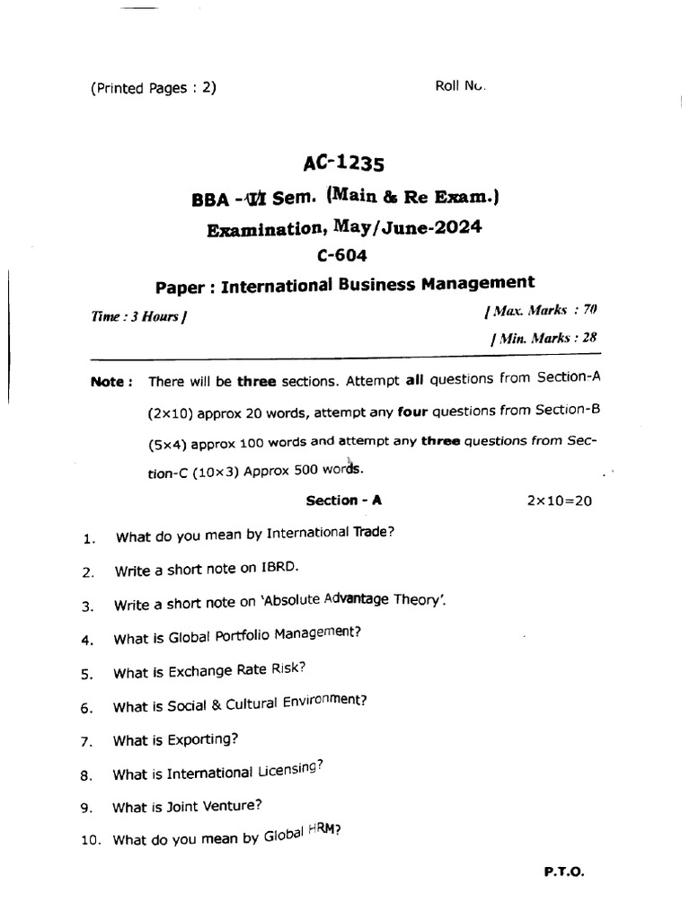 Bba 2 Sem International Business Management Ac 1235 Jun 2024 | PDF