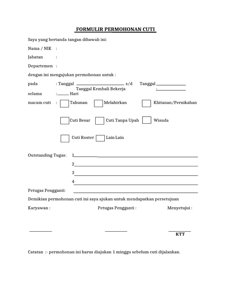 Formulir Permohonan Cuti Pt. DBM | PDF