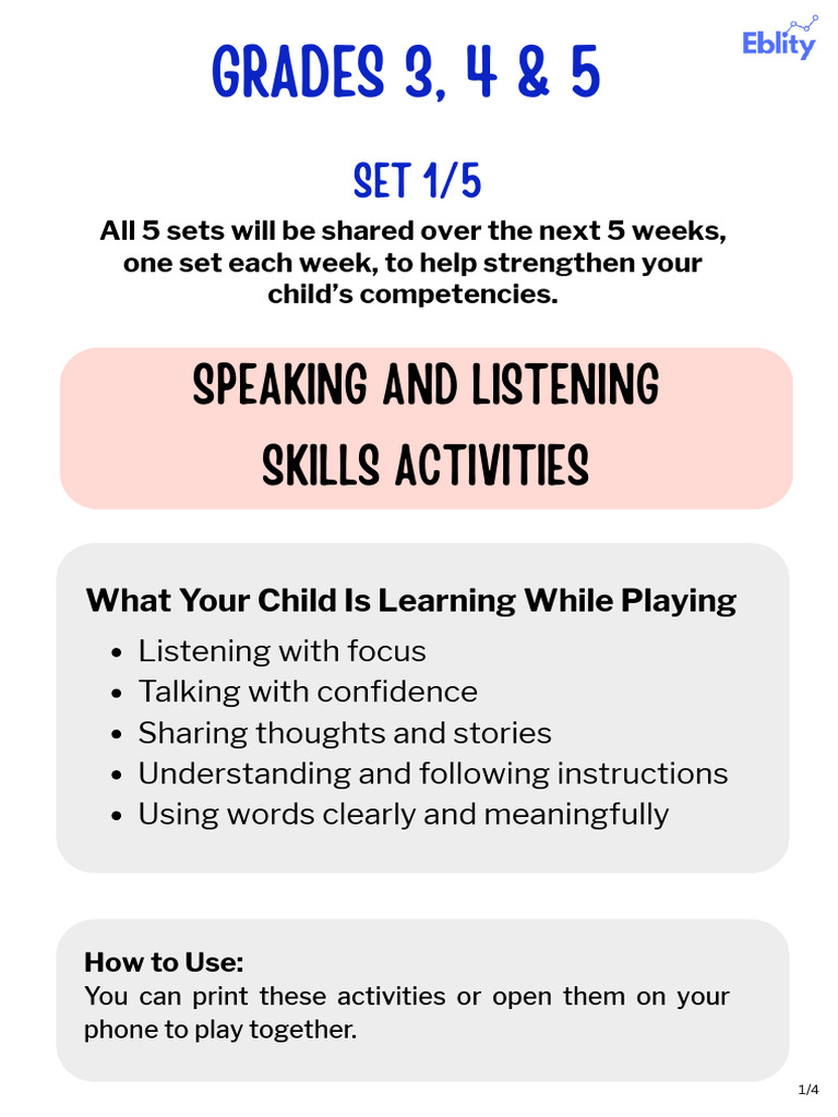 Grade 3,4,5 Part 1 - Listening and Speaking Activities | PDF