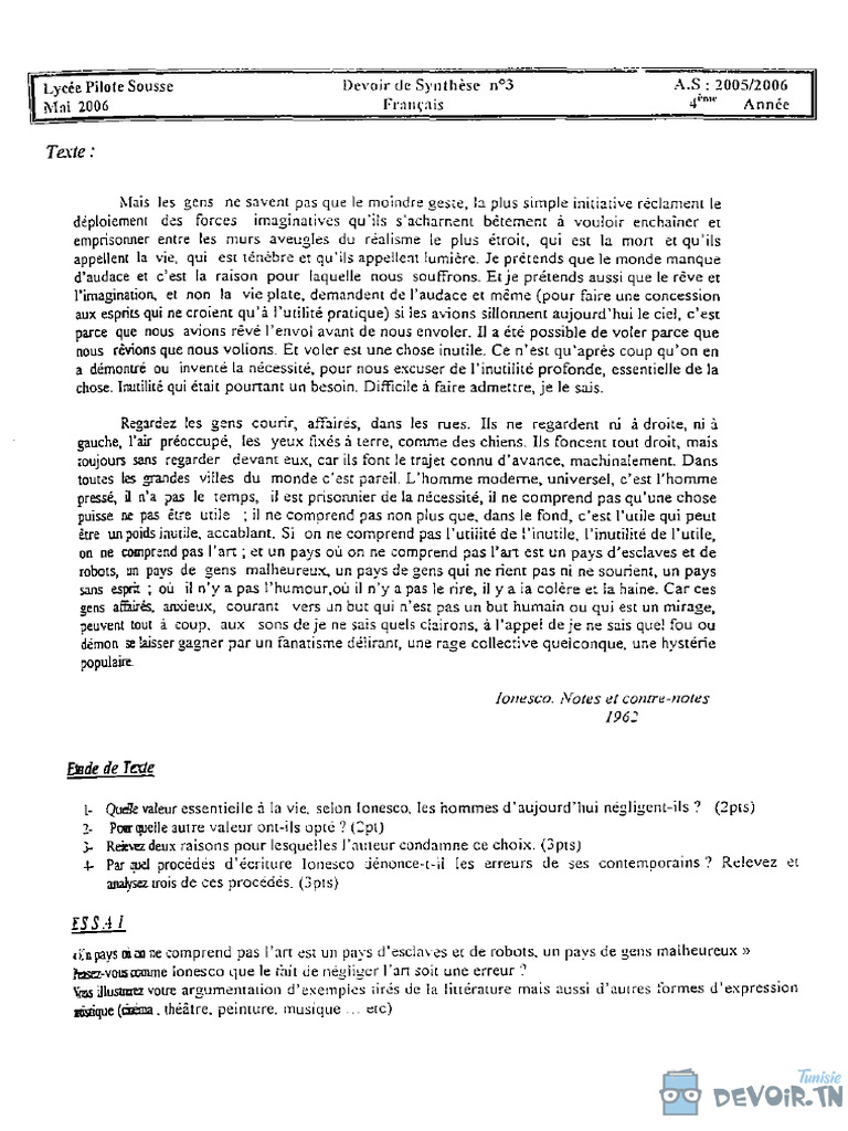 Devoirs de Synthèse N°3 (Pilotes) | PDF