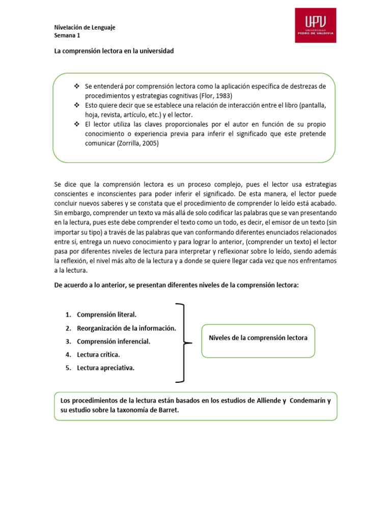 Niveles de Comprensión Lectora Universitaria | PDF | Comprensión ...