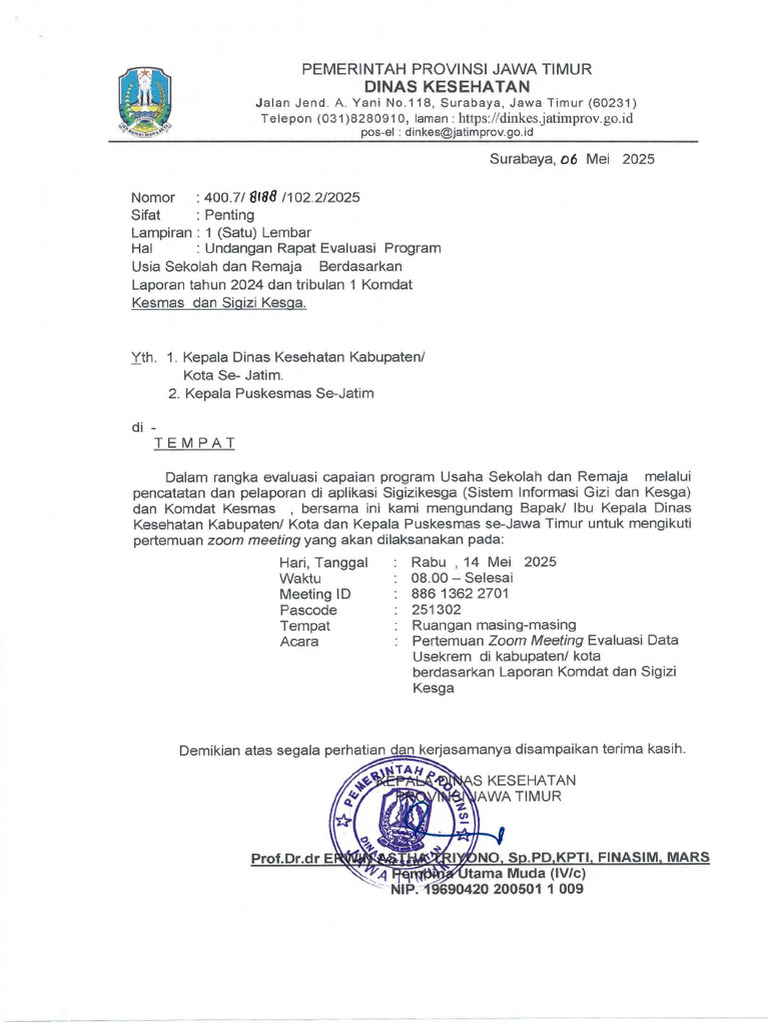 Undangan Rapat Evaluasi Program Usia Sekolah Dan Remaja | PDF