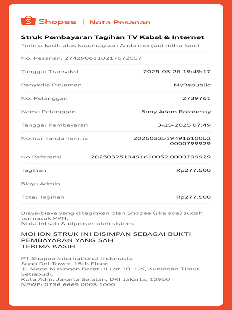 E-Receipt - Tanda Terima Shopee | PDF