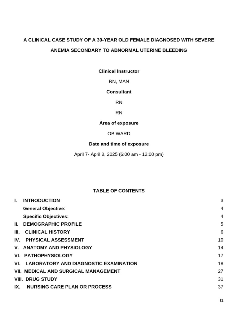 Severe Anemia from Abnormal Uterine Bleeding | PDF | Anemia | Medical ...