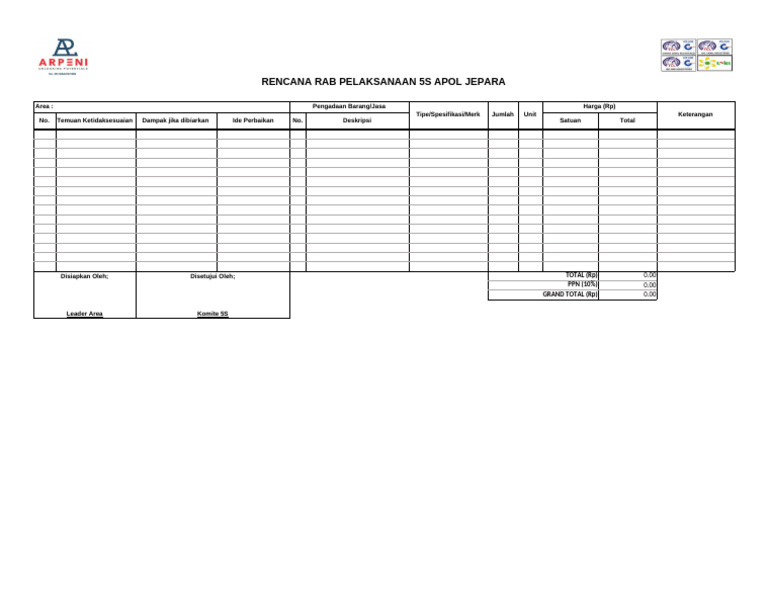 DRAFT RAB 5S Implementasi | PDF