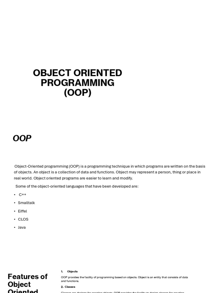 Object Oriented Pogramming Oop Pdf Object Oriented Programming Class Computer Programming