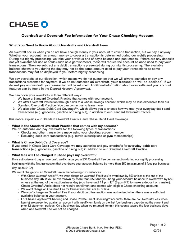 Chase Overdraft Fee Guidelines | PDF | Overdraft | Transaction Account