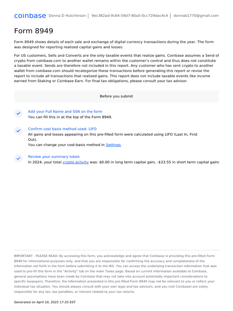 Form 8949: Coinbase | PDF | Capital Gain | Taxes