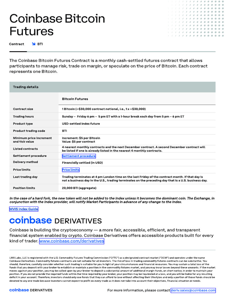 Coinbase Bitcoin Futures Contract Details | PDF | Futures Contract ...